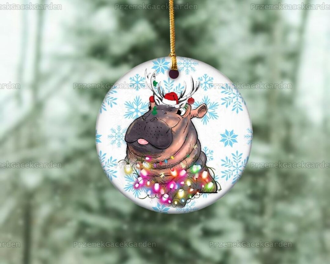 Moo Deng Ceramic Ornament, Hippo Moo Deng Christmas Ornament, Hippo ...