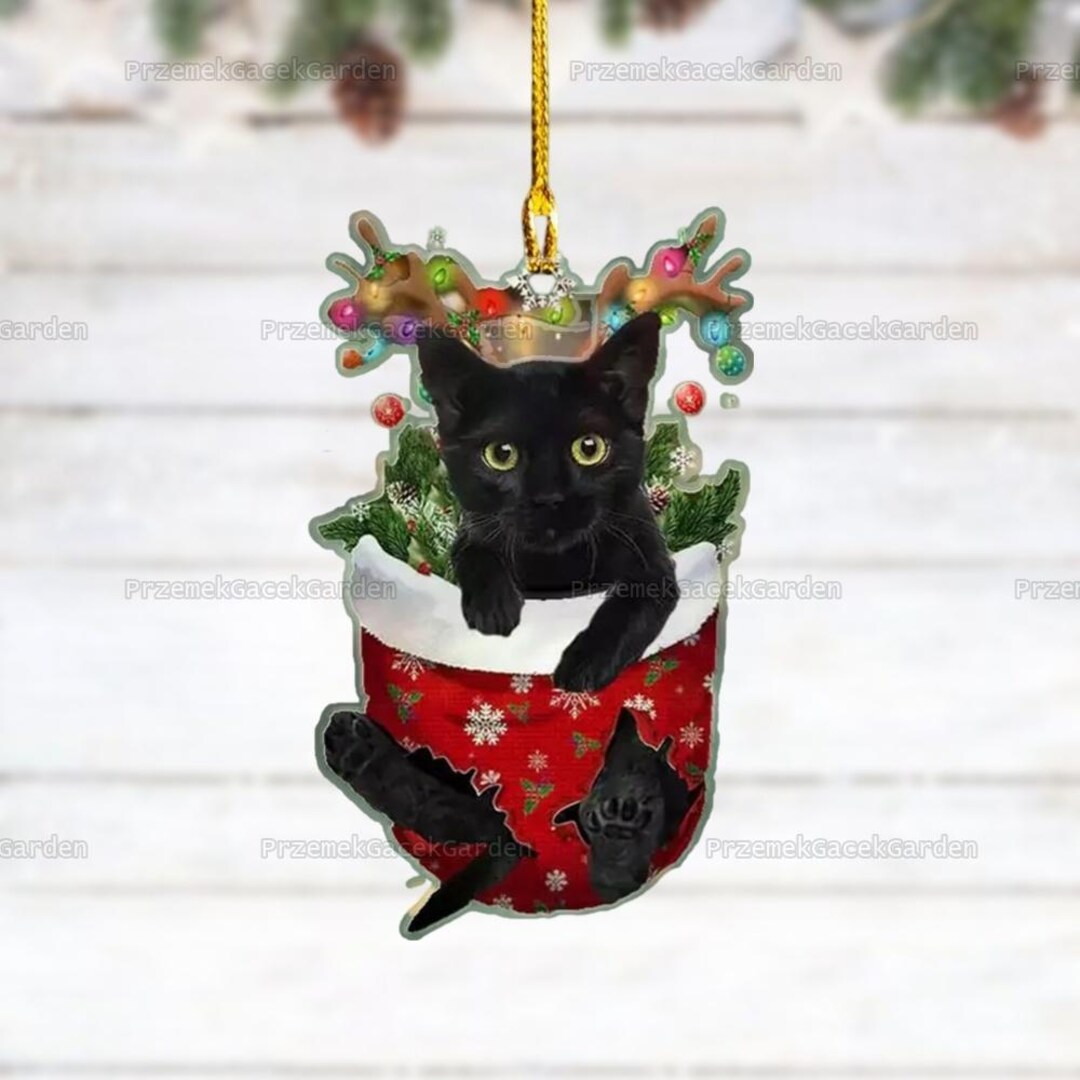 Black Cat Christmas Ornament, Shape Cat Lovers Ornaments for Xmas Tree ...