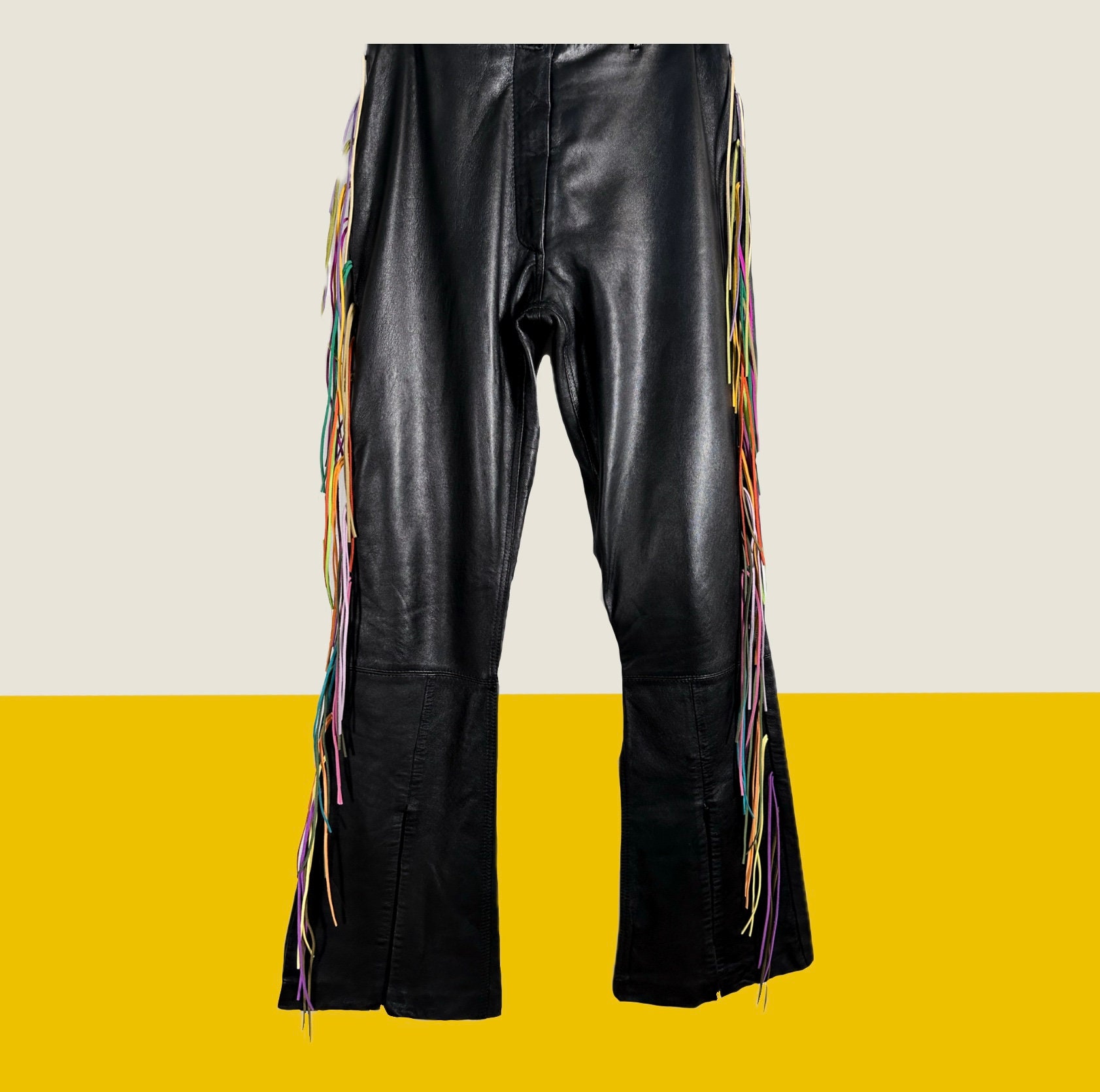 Pants Real Leather Upcycled Vintage Unique Flare. Colourful Leather ...