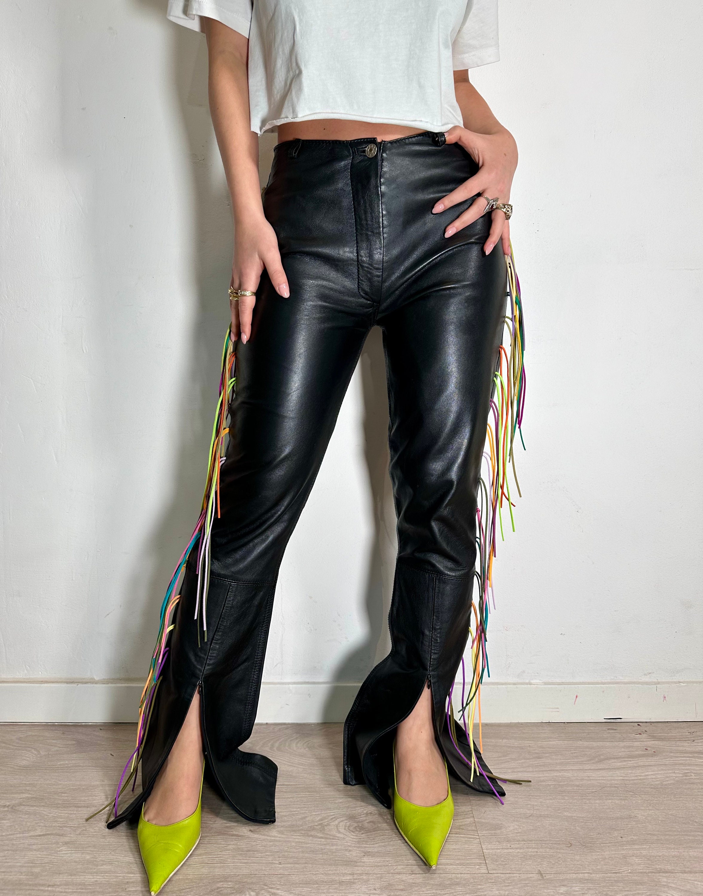 Pants Real Leather Upcycled Vintage Unique Flare. Colourful Leather ...