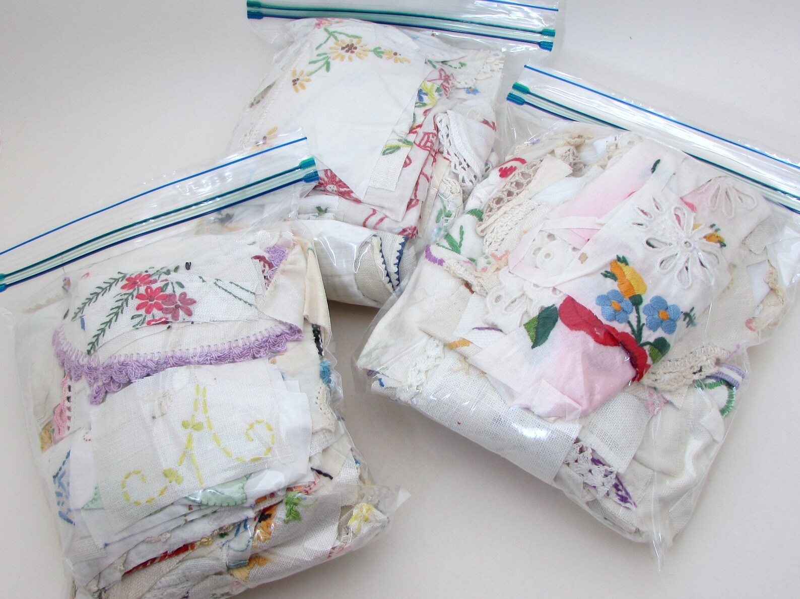 Embroidery Scraps Fabric Grab Bag Scrap Bag Vintage - Etsy