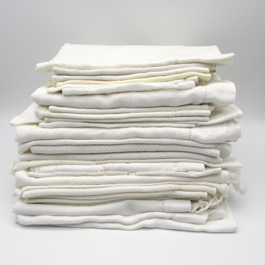 27 Vintage Linens Grab Bag WHITES Napkins Tea Towels Lace Destash ...