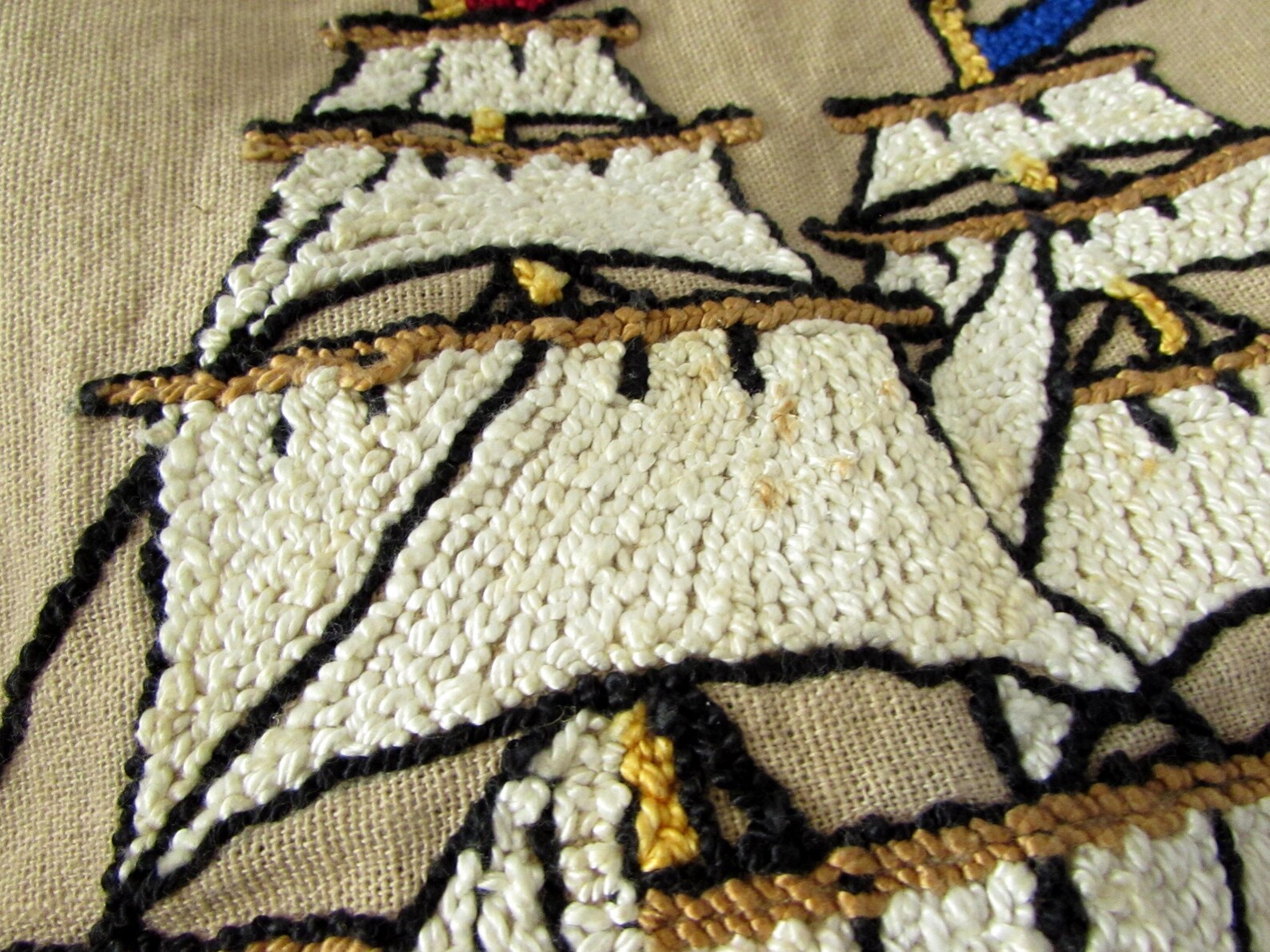Vintage Ship Tufted Embroidery Panel - Ocean Sea Sailing Ship ...