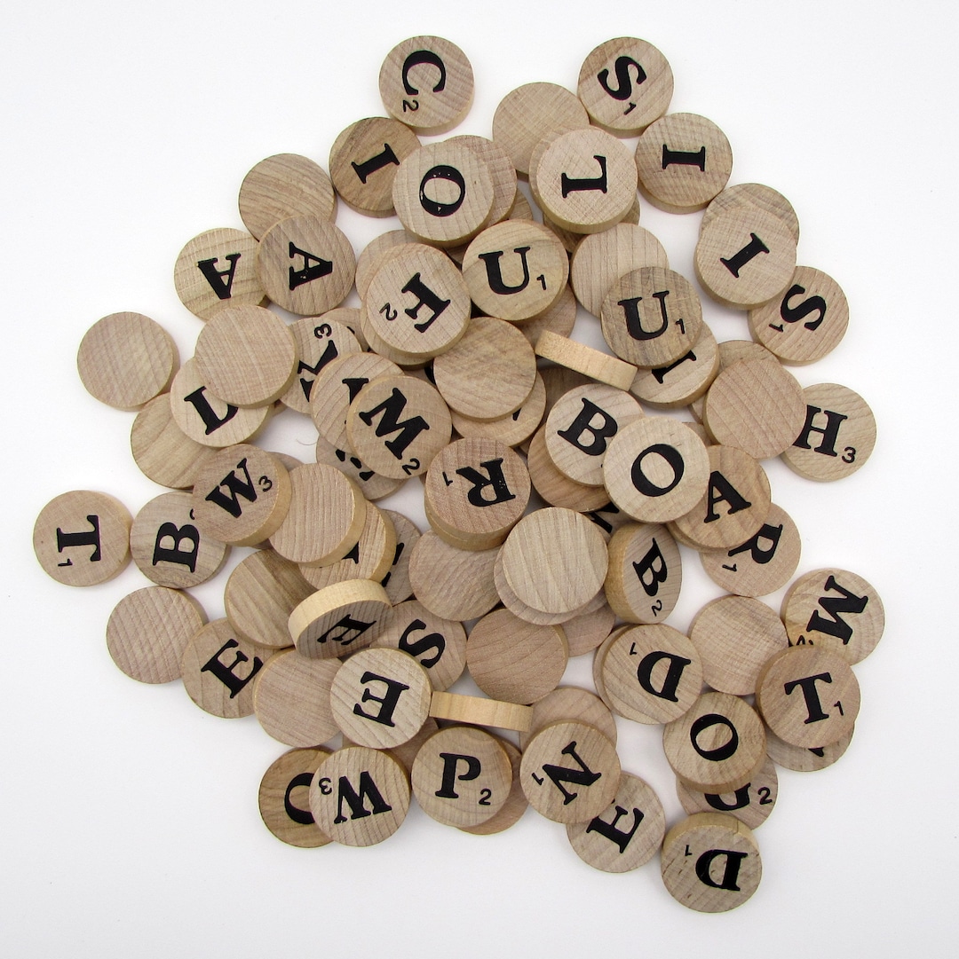 96 Round Letter Tiles Vintage Board Game Letters Alphabet Tiles Wooden ...