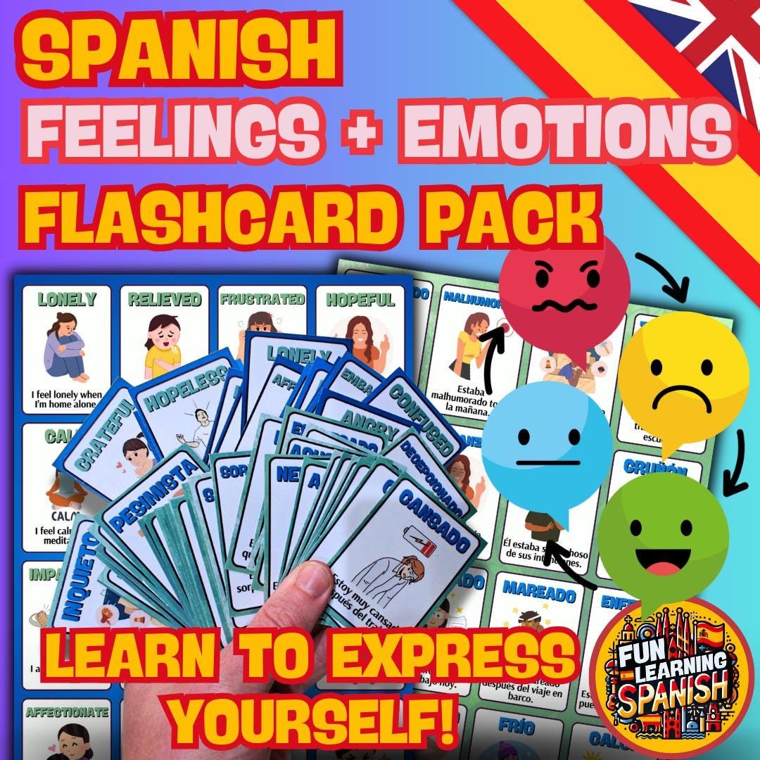 Spanish Advanced Emotions Feelings Spanish Vocabulary Pack 64 English ...