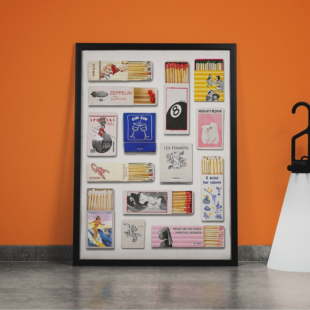 Vintage Matchbox Wall Decor, Colorful Matchsticks Aesthetic Poster ...