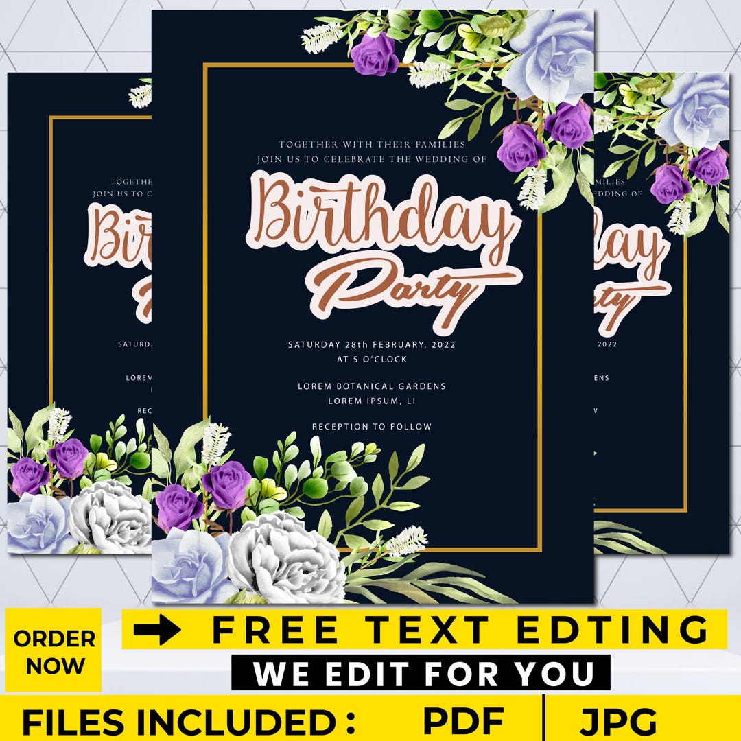 Birthday Party Invitation, Birthday Card, Birthday Dinner Invite, Girl ...