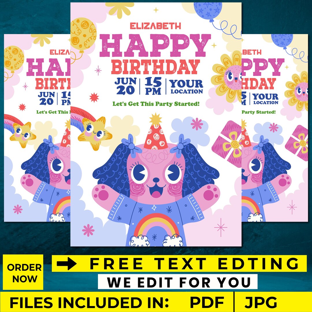 Editable Birthday Invitation, Printable Kids Birthday Party Invitations ...