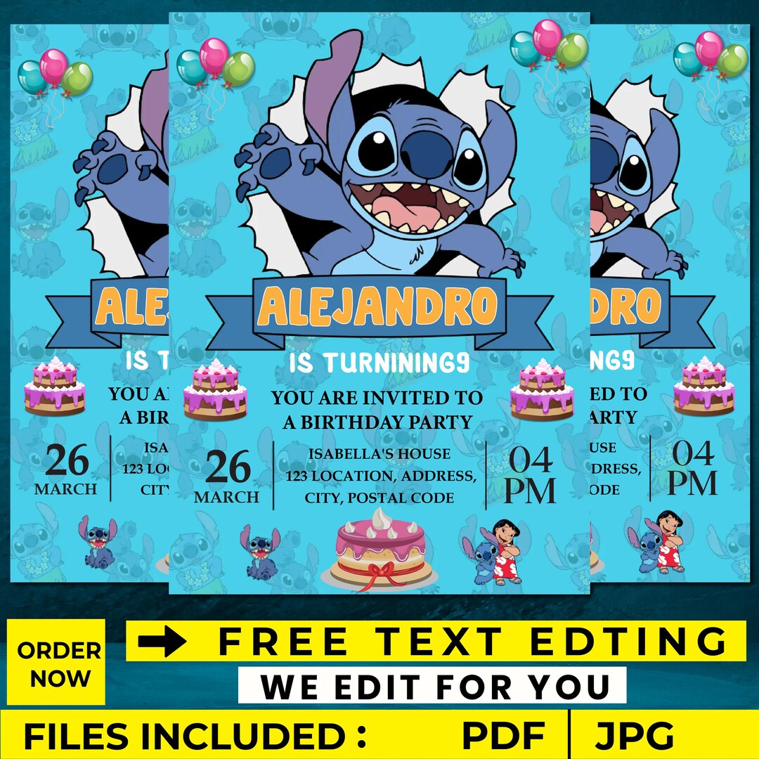 Lilo and Stitch Birthday Invitation Editable & Printable Template ...