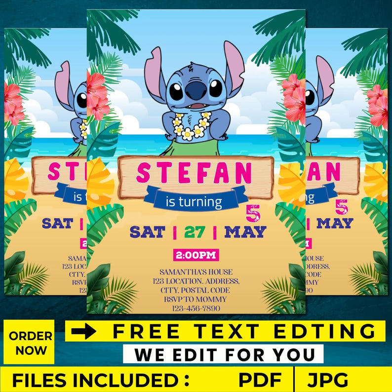 Hawaiian Stitch Birthday Invitation Editable & Printable Template ...