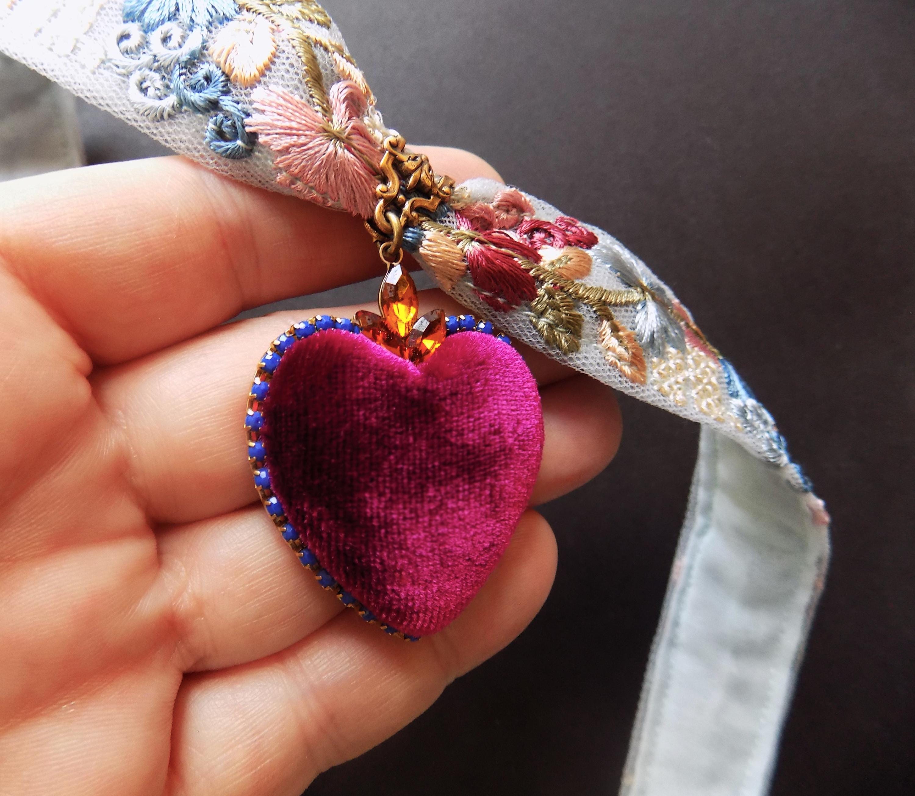 Baroque Choker, EARTHY Tones, Magenta Burgundy, Blue, Silk Velvet ...