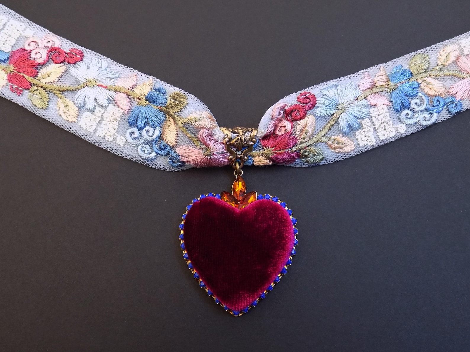 Baroque Choker, EARTHY Tones, Magenta Burgundy, Blue, Silk Velvet ...