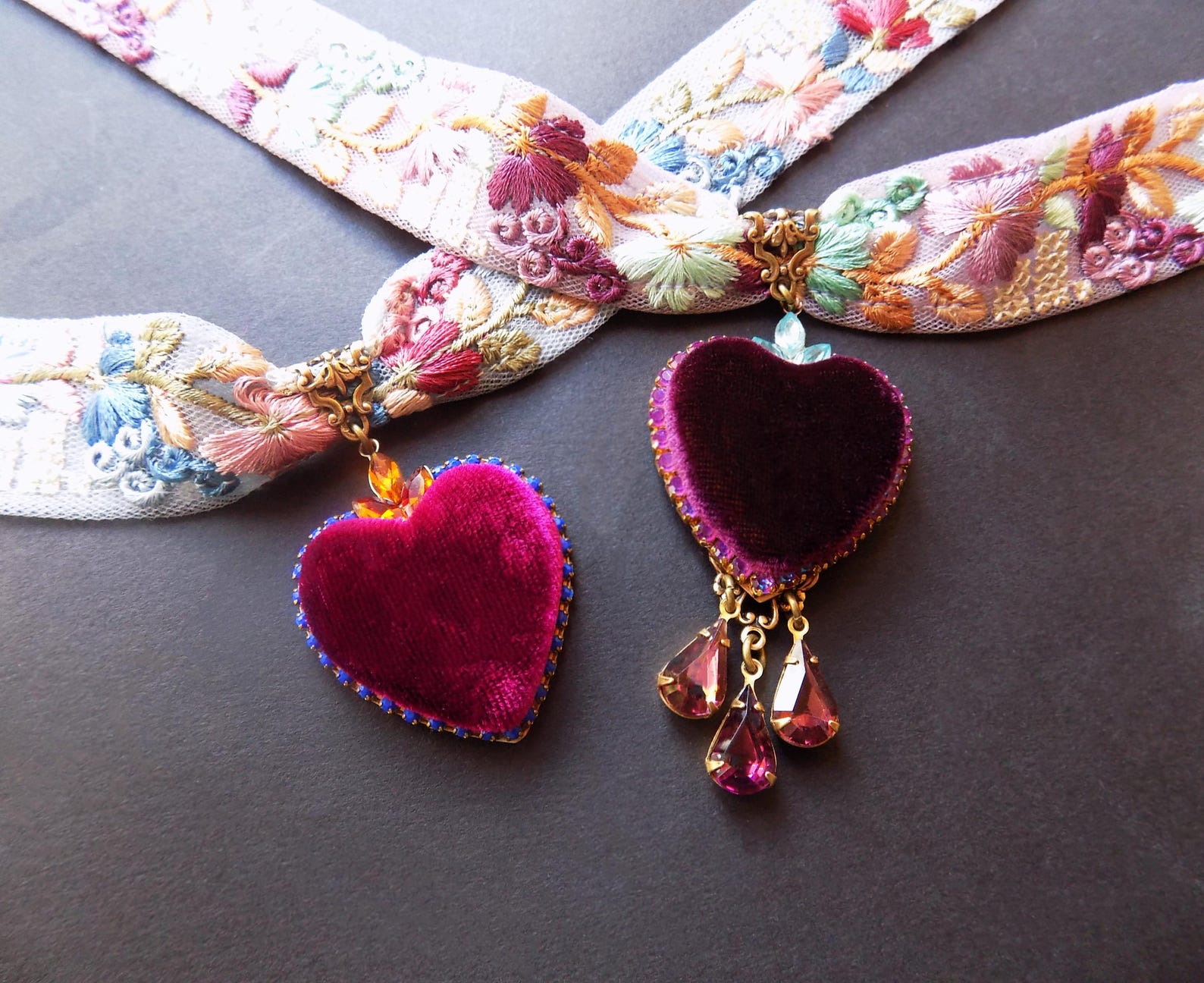 Baroque Choker, EARTHY Tones, Magenta Burgundy, Blue, Silk Velvet ...