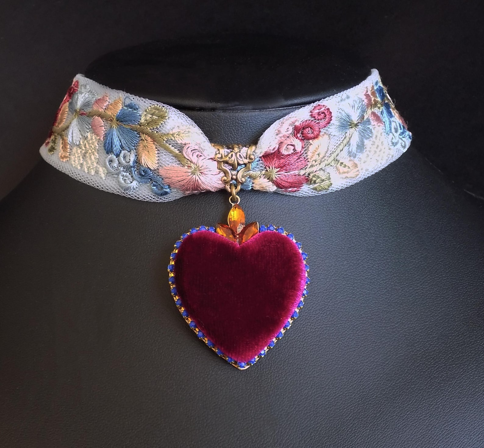 Baroque Choker, EARTHY Tones, Magenta Burgundy, Blue, Silk Velvet ...