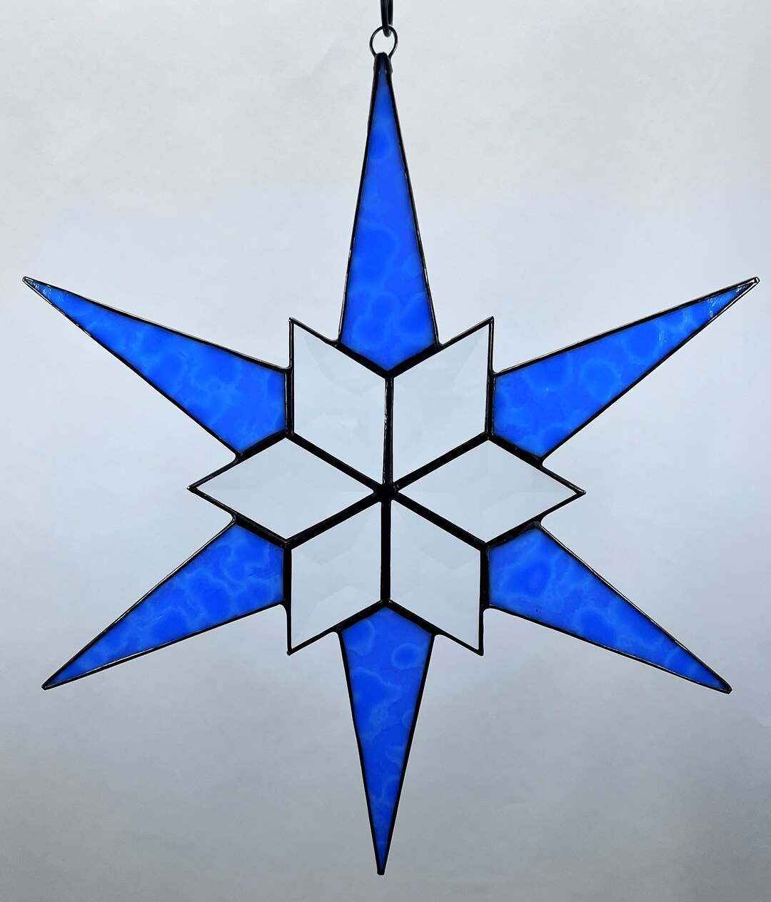 12 Point Flat Moravian Stained Glass Blue Star Christmas Ornament ...