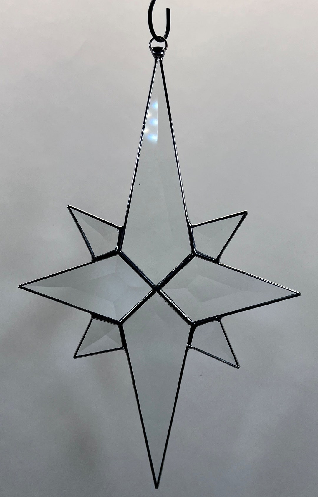 Bethlehem Star Hanging 8 Point Flat Clear Bevel Glass Suncatcher Gift ...