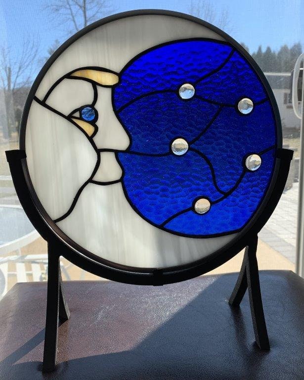 Man in the Moon Round Stained Glass Panel