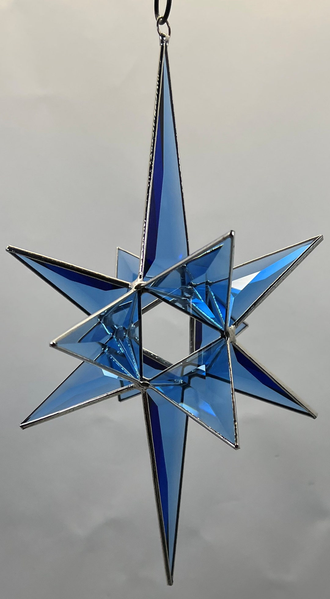 Bethlehem Star Hanging Blue 12 Point Bevel Glass Christmas Ornament ...
