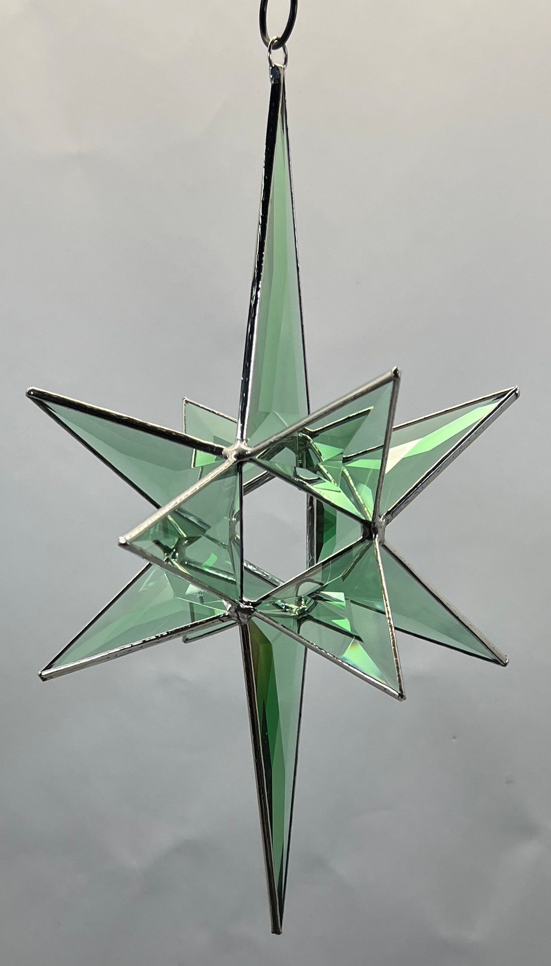 Bethlehem Star Hanging Green 12 Point Bevel Glass Christmas Ornament ...