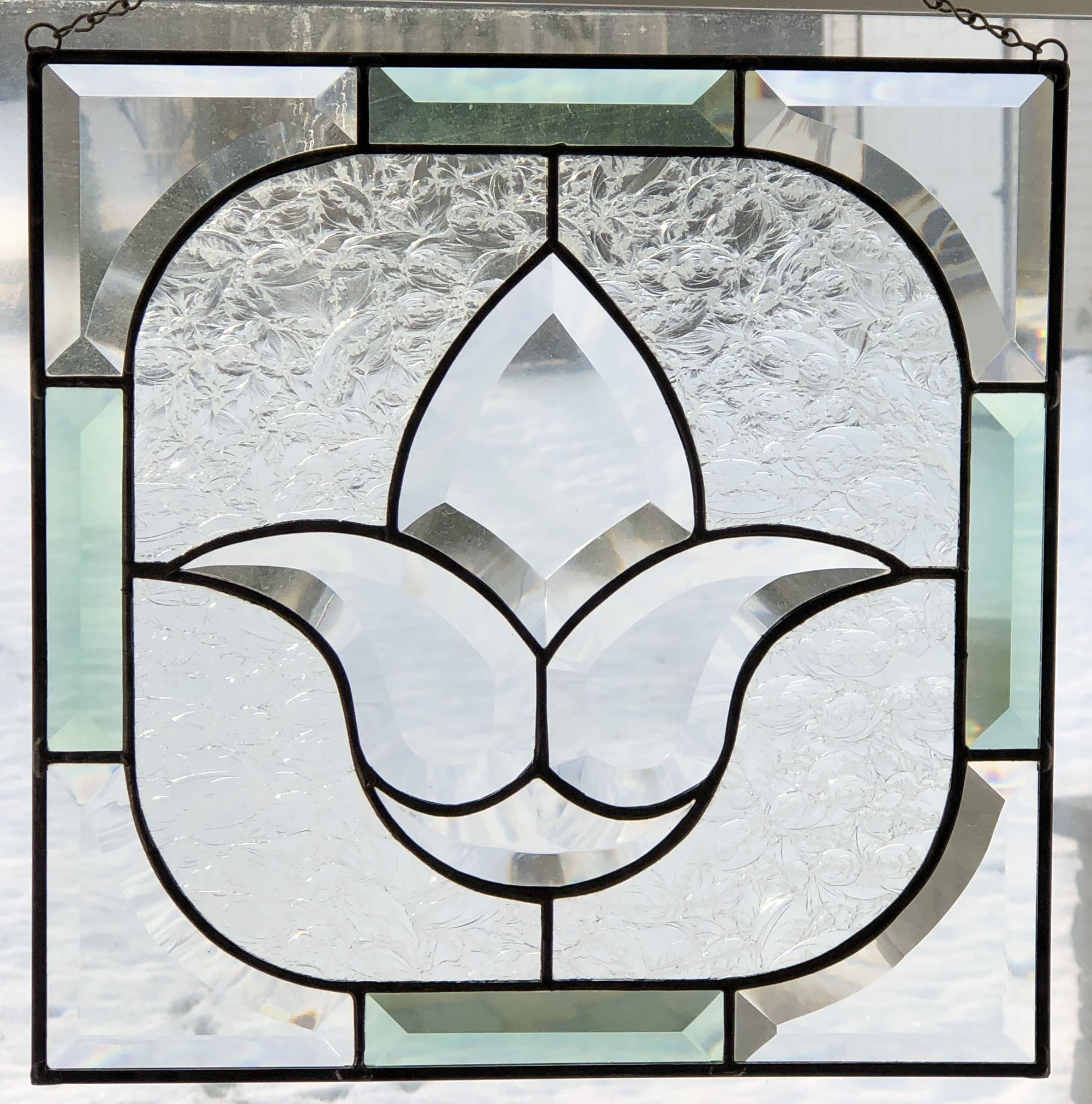Stained Glass Panel with Bevel Flower and Bevel Border