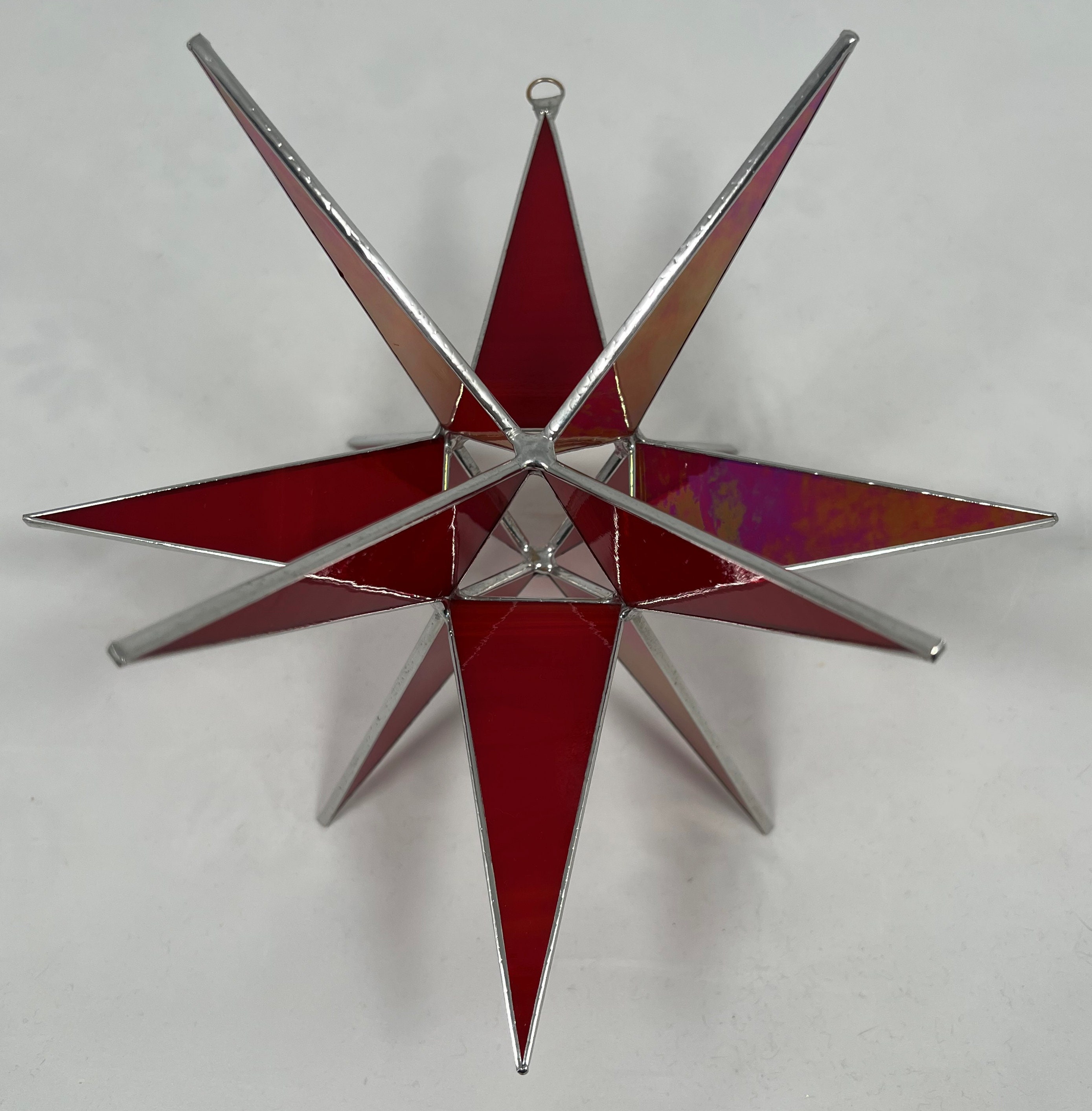 Moravian Star Hanging 12 Point Red Iridescent 3d Glass Christmas