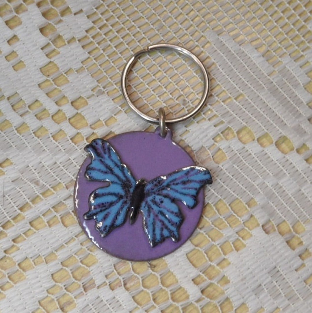 Butterfly Keychain, Copper Enameled Butterfly, Butterfly Key Ring, Blue ...