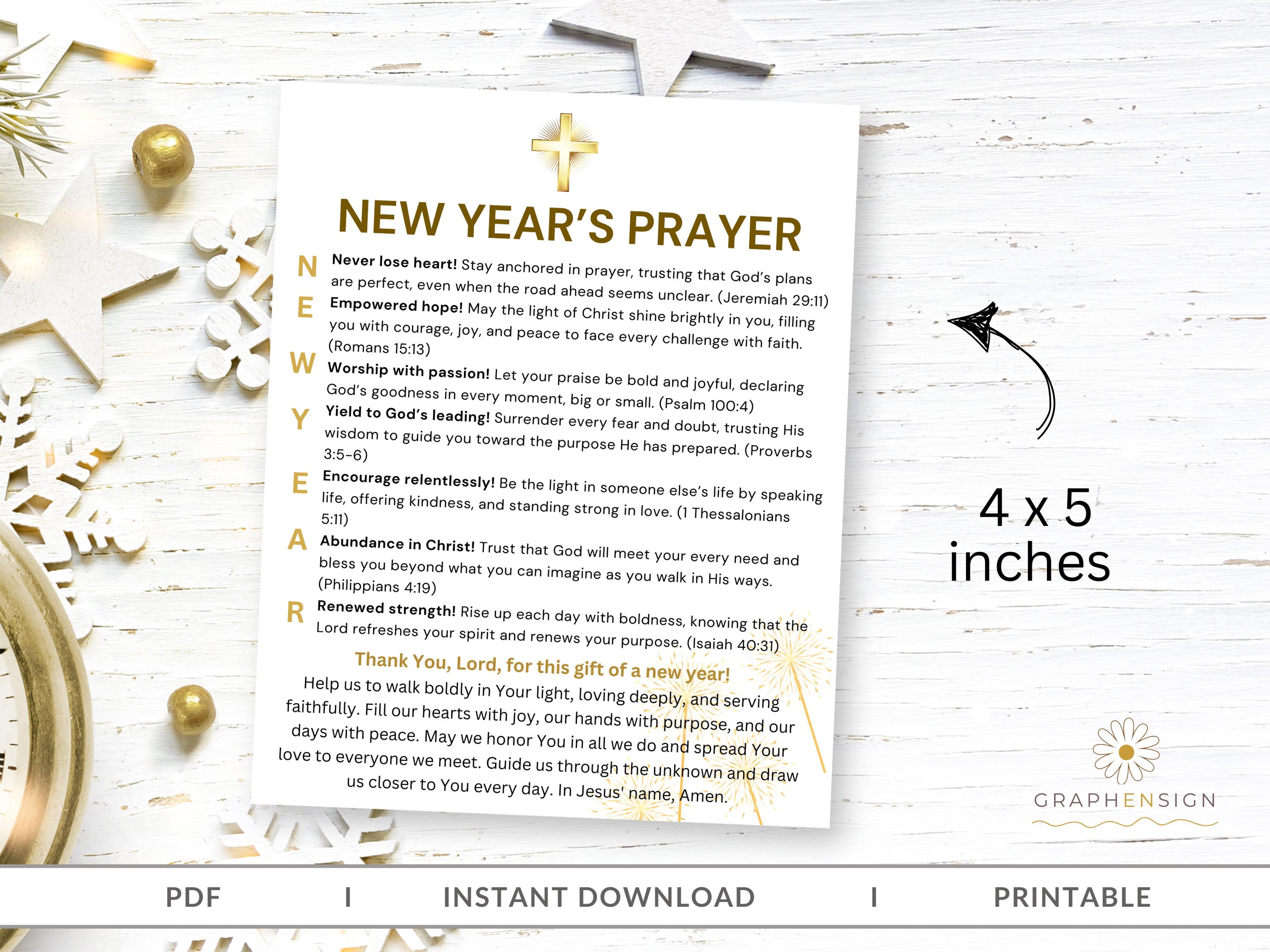 New Year Prayer Card, Bible Verse Digital Download, 4x5 Christian ...