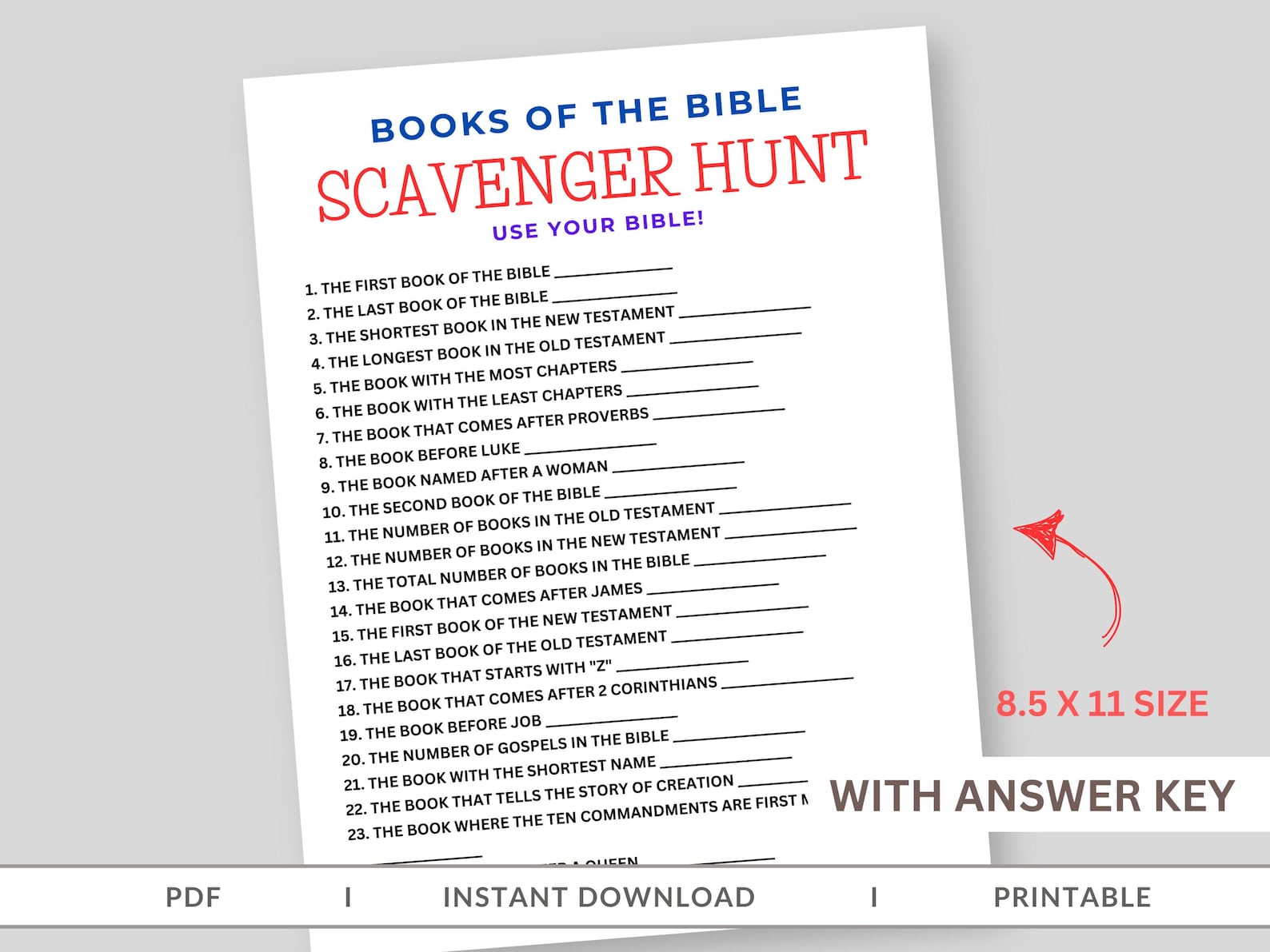 Bible Scavenger Hunt Game, Books of the Bible, Printable Church Game ...
