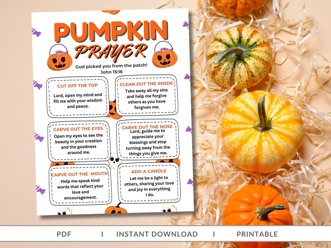 Pumpkin Prayer and Gospel Printable, Christian Fall Activity, Bible ...