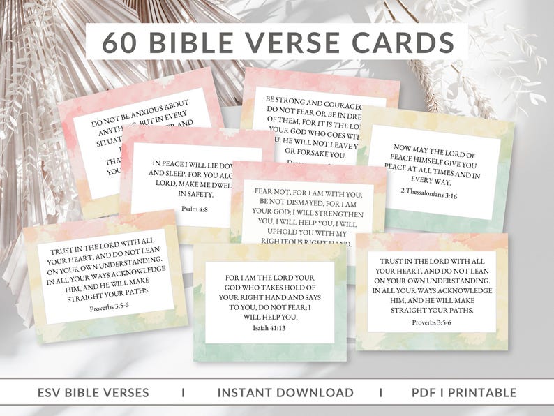 60 Bible Verse Cards, Prayer Board Cards, Bible Study Printable, Bible ...