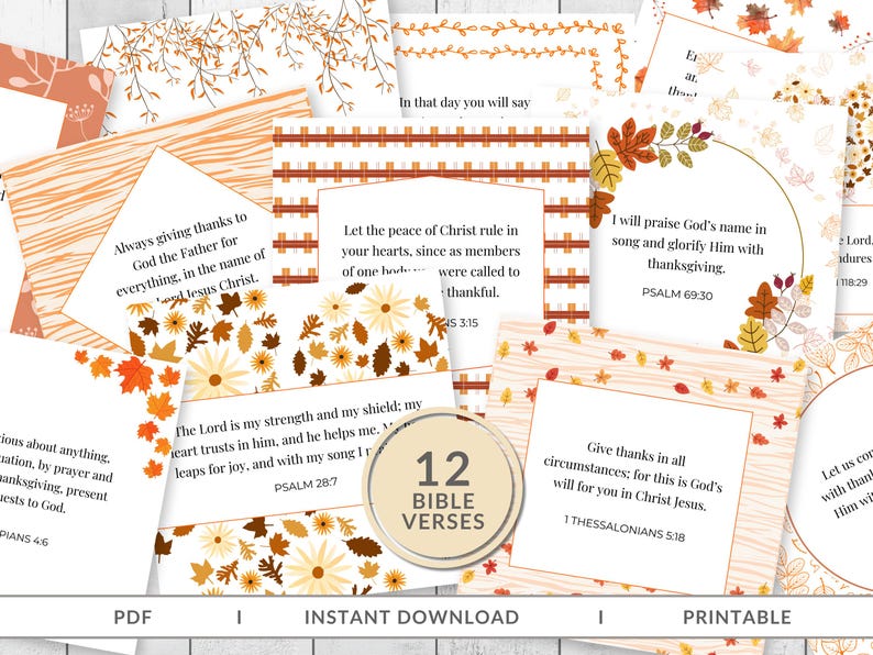 Thanksgiving Printable Scripture Cards, Instant Download, 12 Bible ...