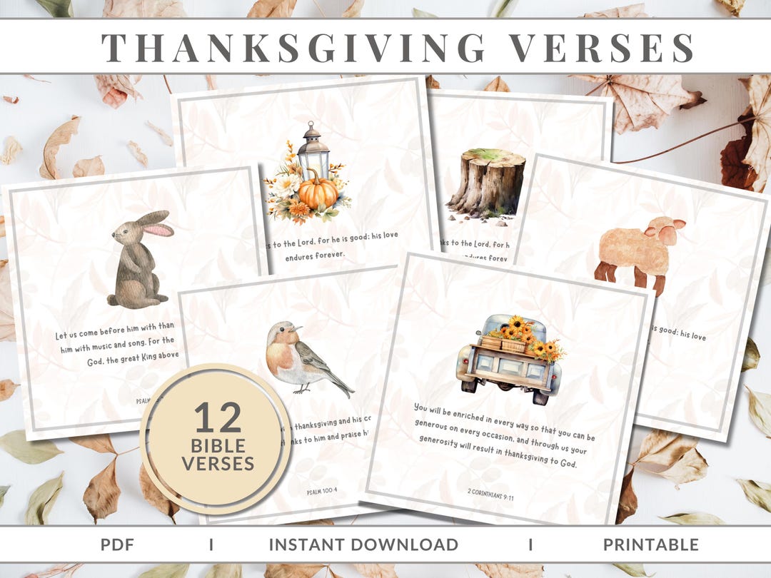 Thanksgiving Printable Scripture Cards, Instant Download, 12 Bible ...
