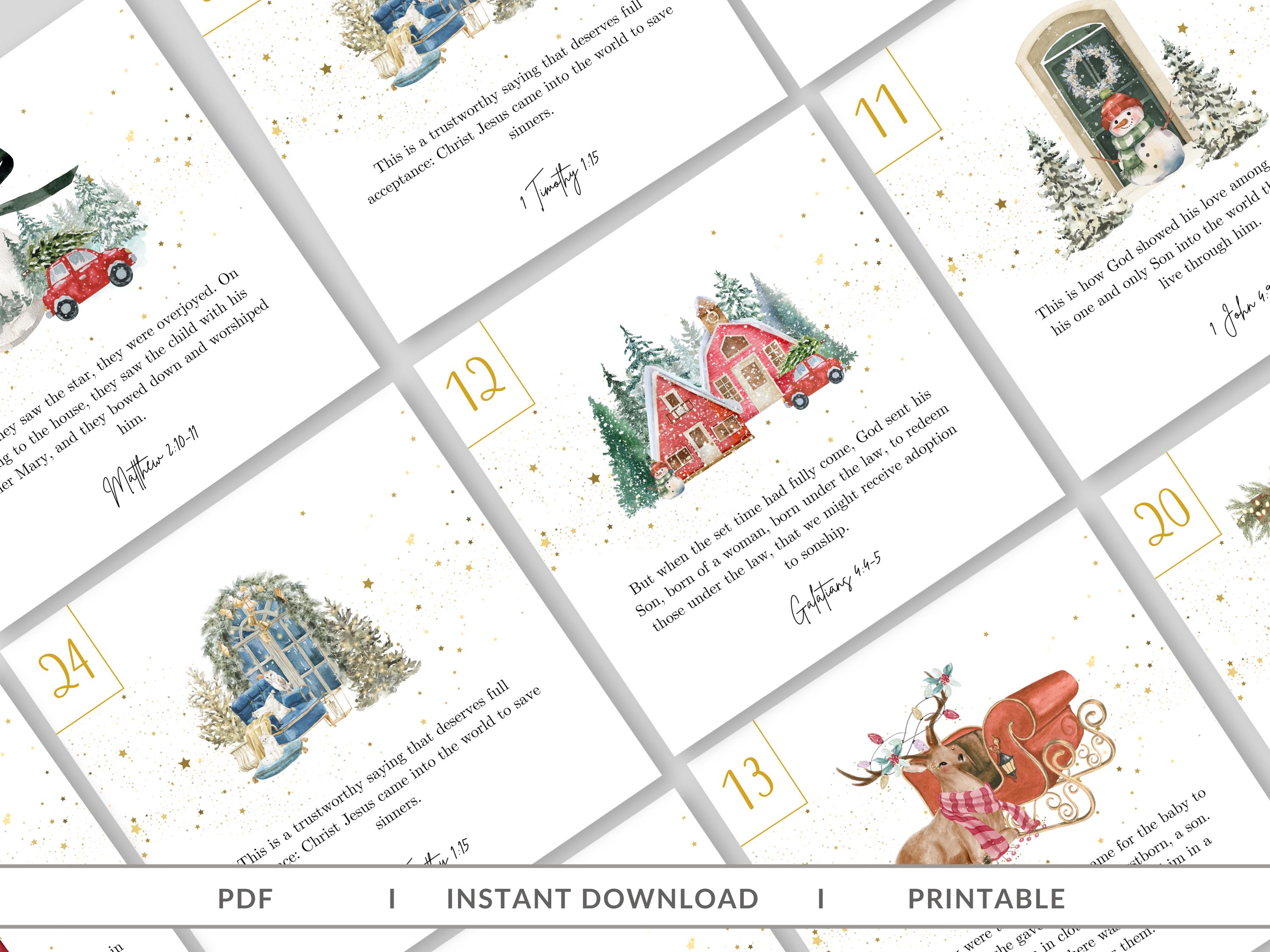 25 Advent Scripture Cards, Bible Verse Christmas Countdown, Advent ...