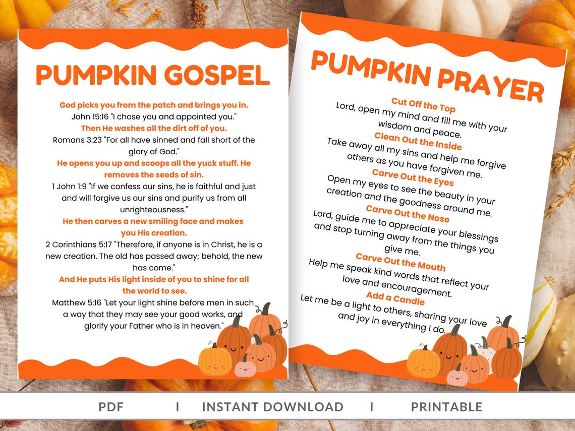 Pumpkin Prayer and Gospel Printable | Christian Fall Activity | Bible ...