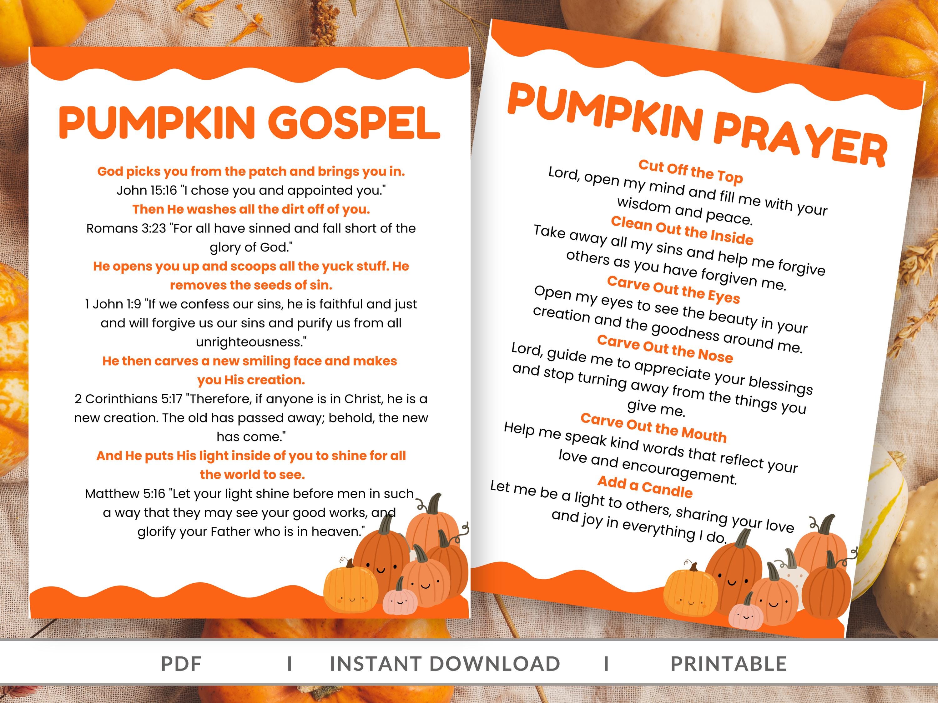 Pumpkin Prayer and Gospel Printable | Christian Fall Activity | Bible ...