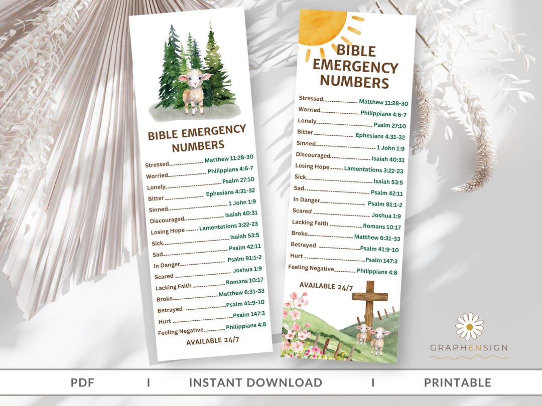 Bible Emergency Scripture Bookmarks: Christian Gift (digital Printable ...