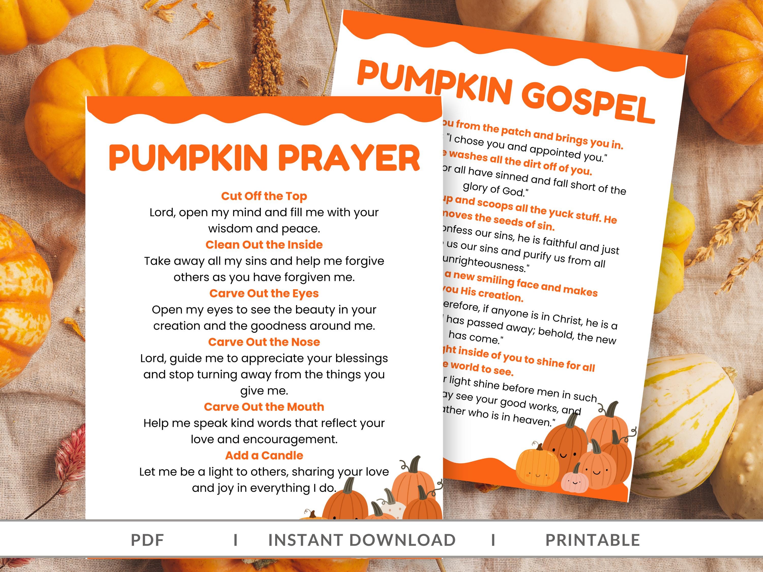Pumpkin Prayer and Gospel Printable | Christian Fall Activity | Bible ...