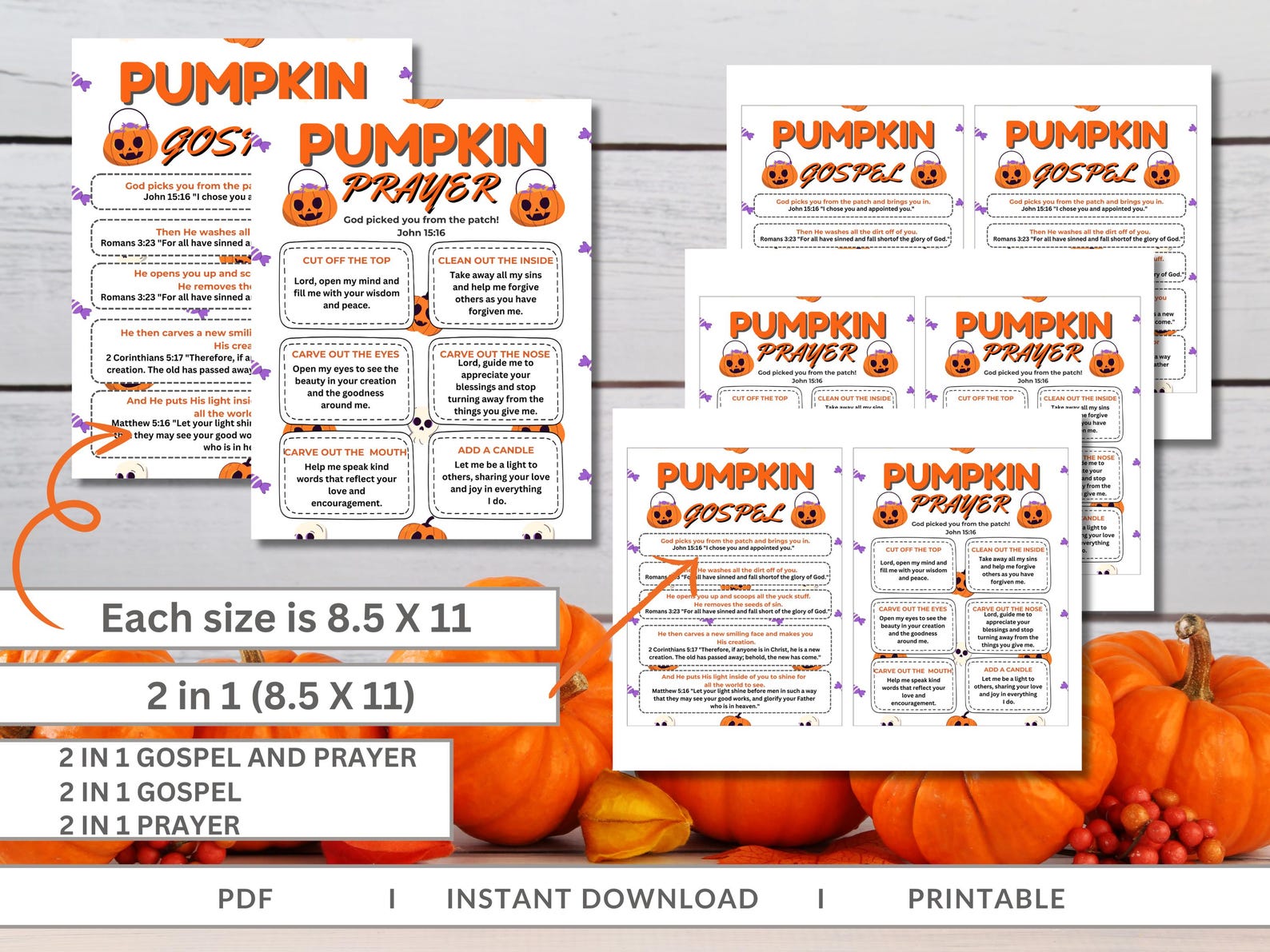 Pumpkin Prayer and Gospel Printable, Christian Fall Activity, Bible ...