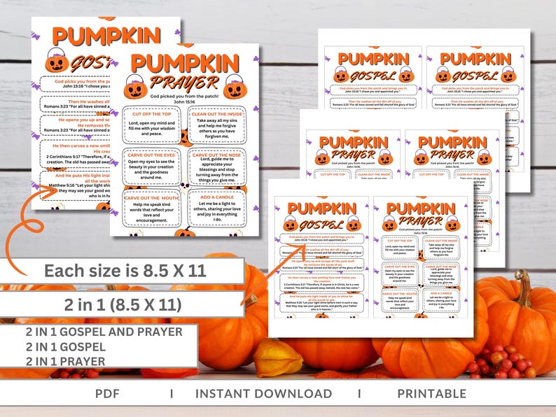 Pumpkin Prayer and Gospel Printable, Christian Fall Activity, Bible ...
