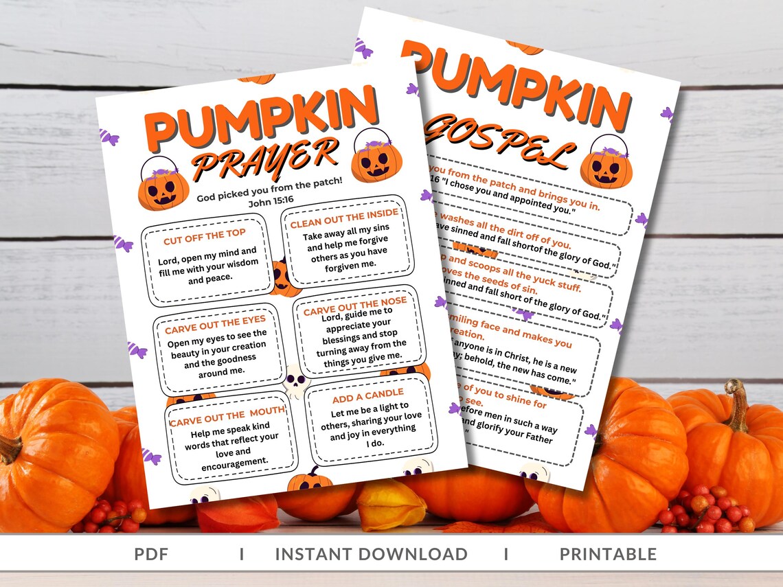 Pumpkin Prayer and Gospel Printable, Christian Fall Activity, Bible ...