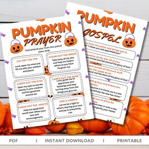Pumpkin Prayer and Gospel Printable, Christian Fall Activity, Bible ...