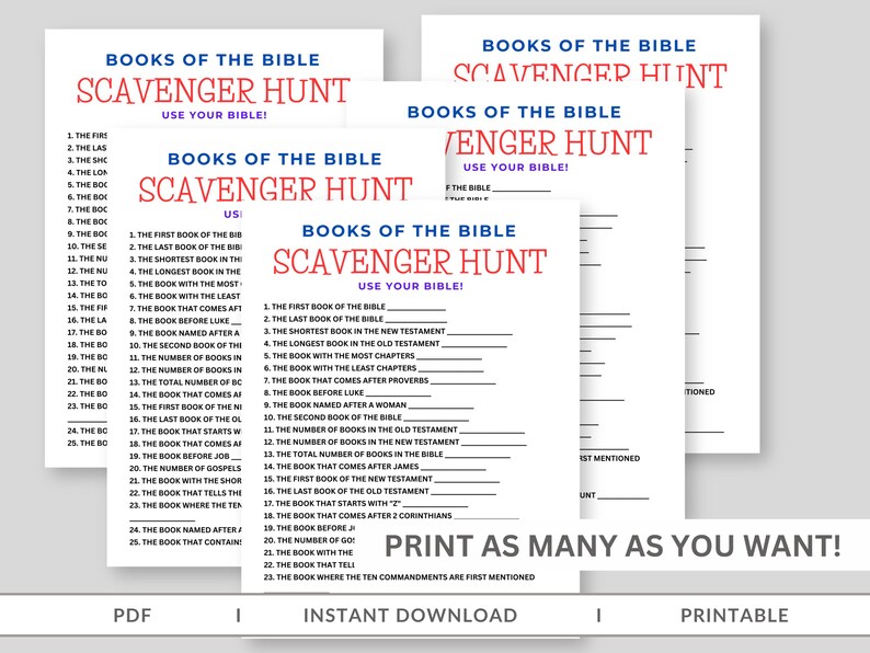 Bible Scavenger Hunt Game, Books of the Bible, Printable Church Game ...