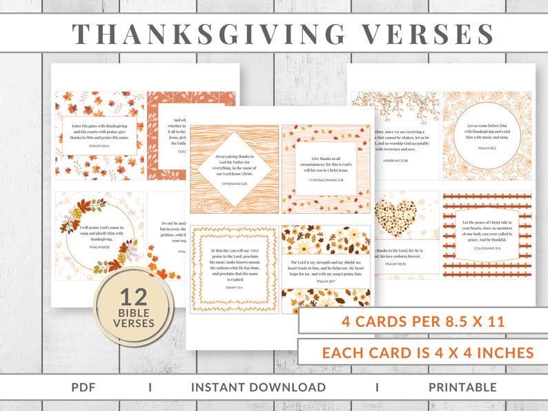 Thanksgiving Printable Scripture Cards, Instant Download, 12 Bible ...