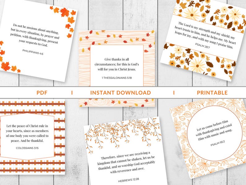 Thanksgiving Printable Scripture Cards, Instant Download, 12 Bible ...
