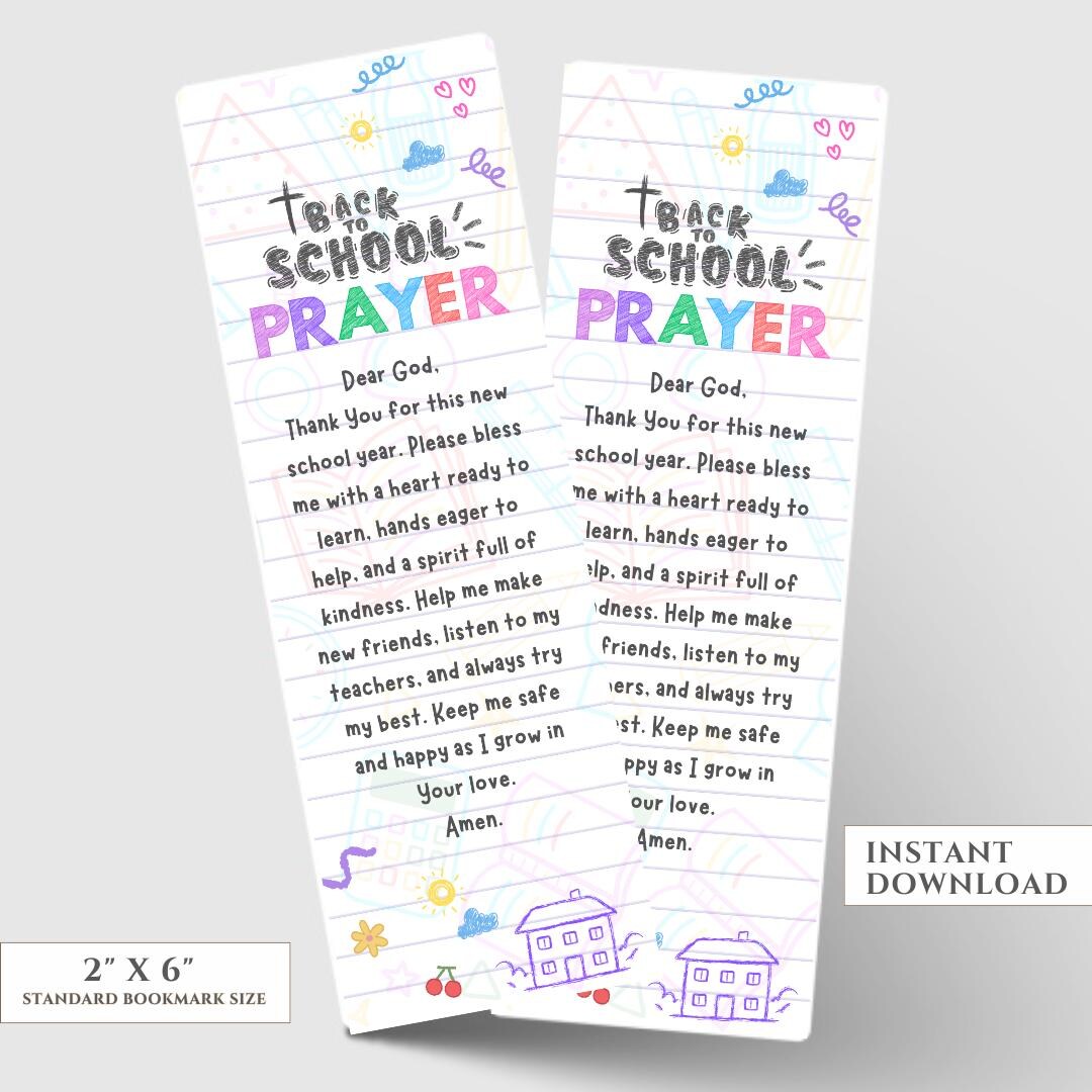 First Day of School Prayer Bookmark: Christian Gift (instant Download ...