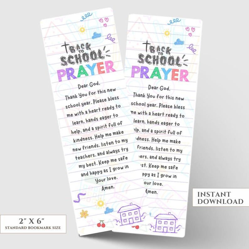 First Day of School Prayer Bookmark: Christian Gift (instant Download ...