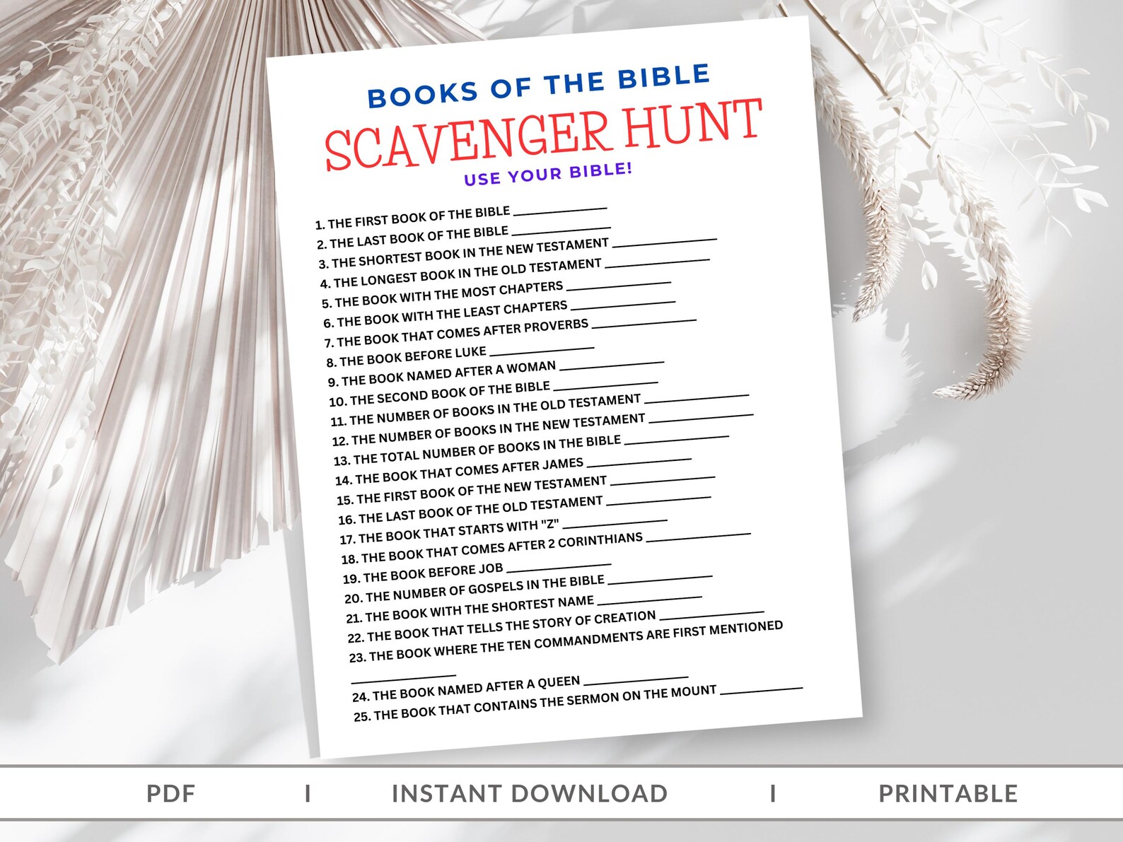 Bible Scavenger Hunt Game, Books of the Bible, Printable Church Game ...