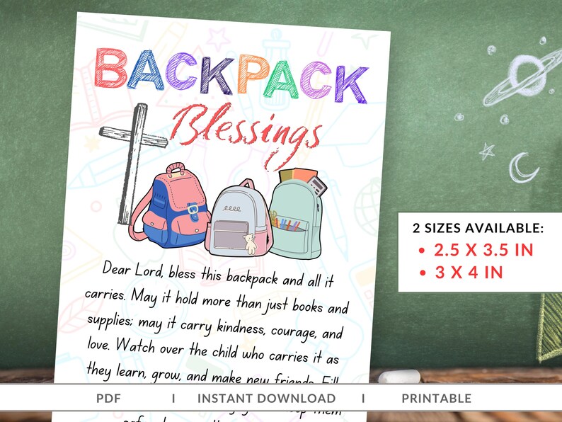 Backpack Blessing Tags: First Day of School Prayer (printable PDF) - Etsy