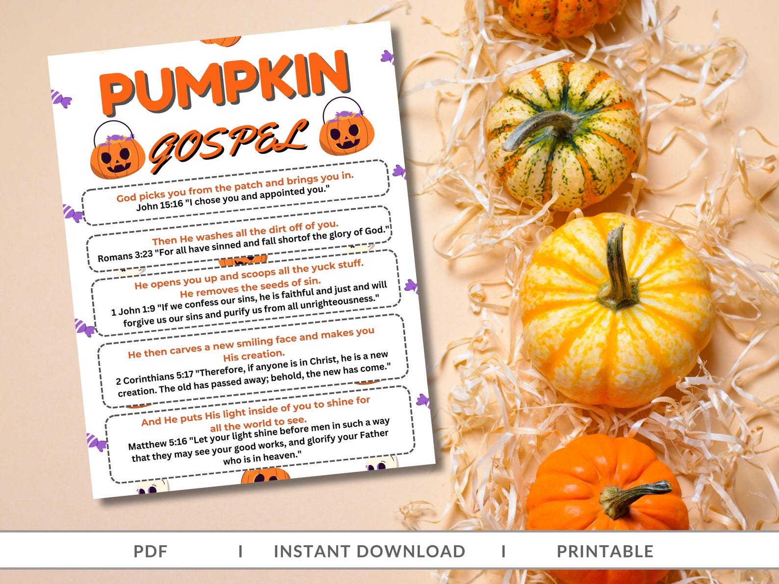 Pumpkin Prayer and Gospel Printable, Christian Fall Activity, Bible ...