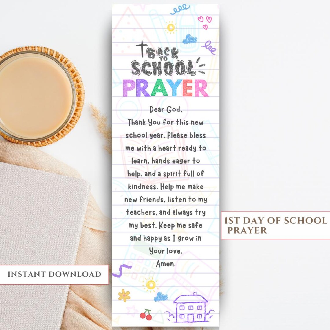 First Day of School Prayer Bookmark: Christian Gift (instant Download ...
